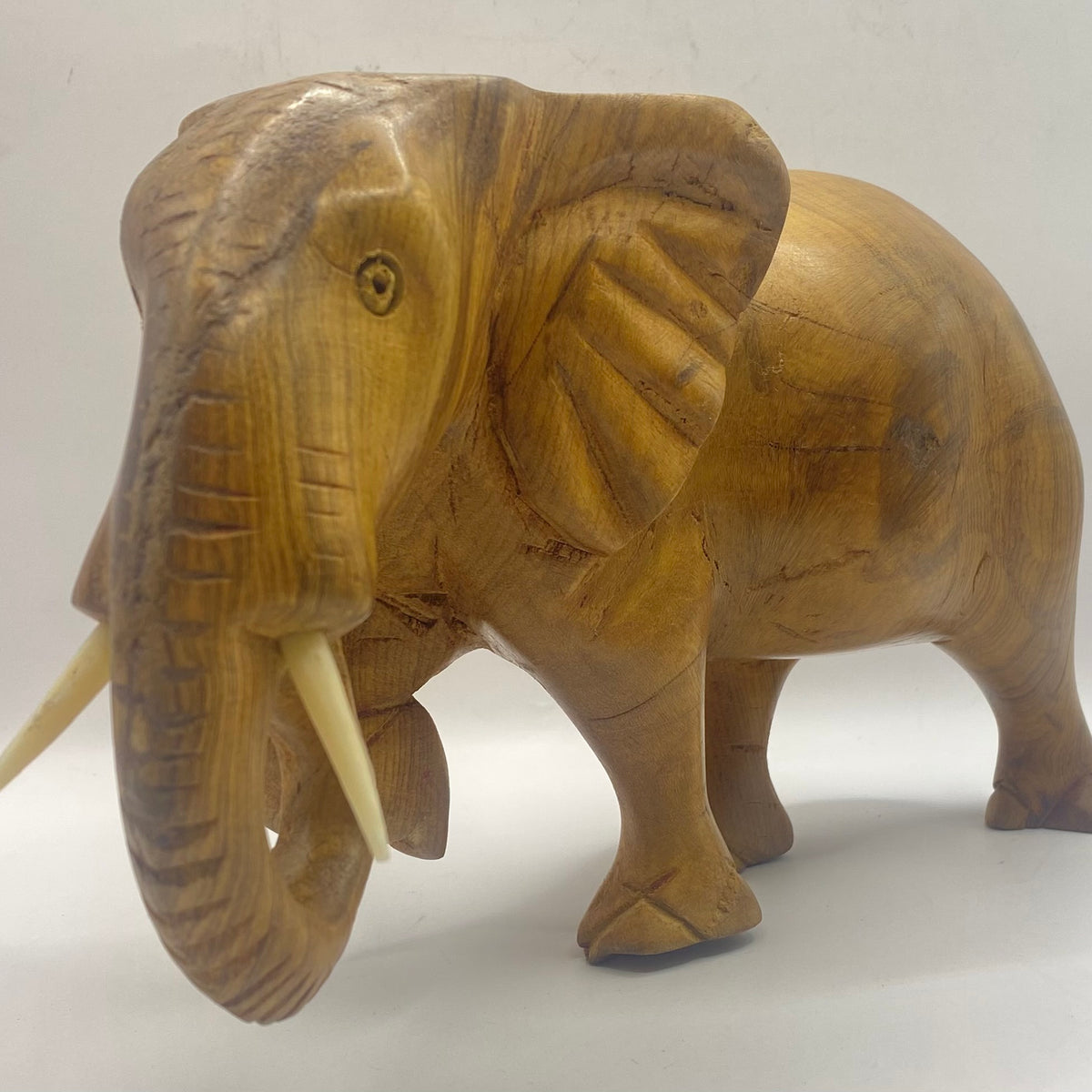 Hand Carved Mahogany Elephant Striking Pose – Africas Finest